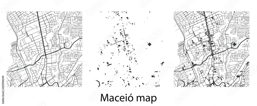 Maceio city map vector template with detailed road network layout and ...