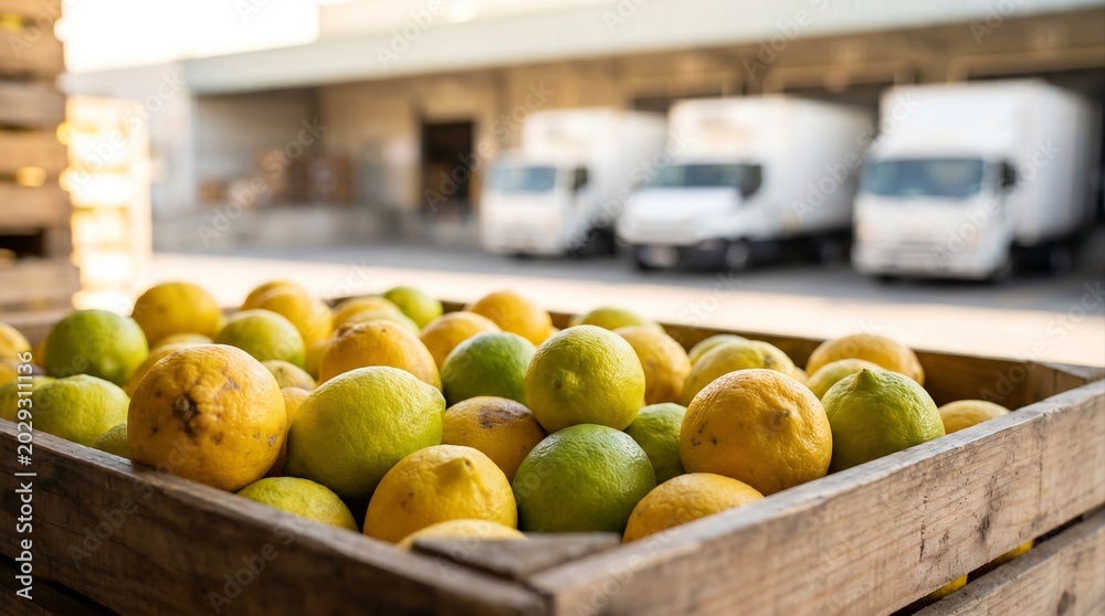 Stock-Illustration „Fresh Lemon Crates at Warehouse Loading Dock With ...