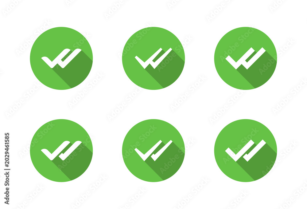 Stock-Vektorgrafik „Double check icon set with long shadow. Double tick ...