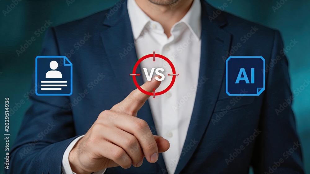 Businessman finger pointing at versus symbol between human profile icon ...