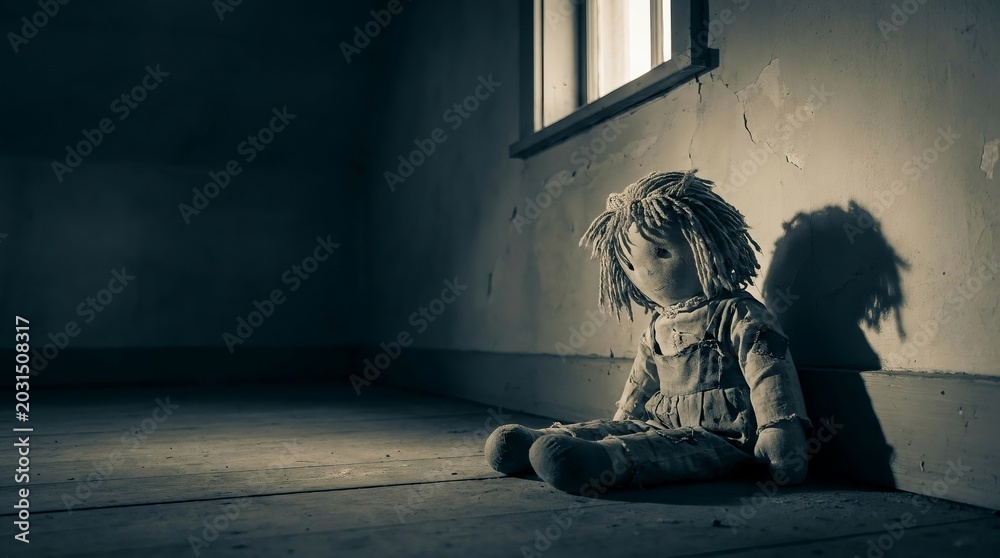 Abandoned Doll in Dark Room Symbolizing Child Neglect, Trauma, and ...