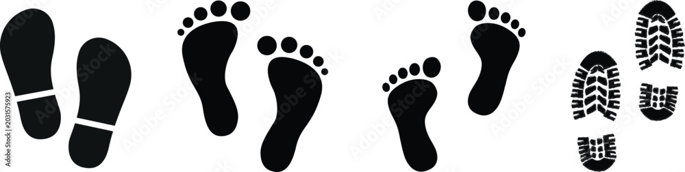 Stock-Vektorgrafik „Human walking footprints and shoe sole marks vector ...
