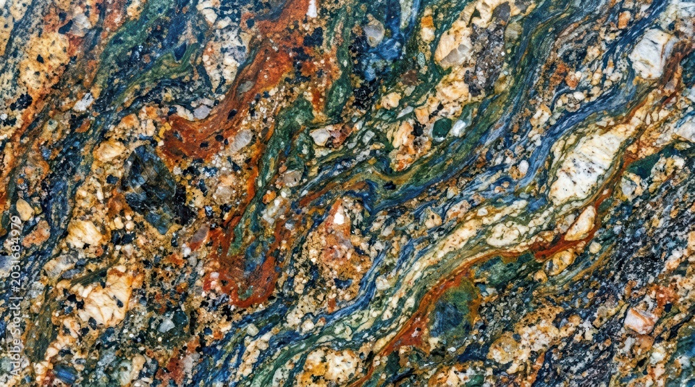 Colorful Natural Granite Stone With Rich Veins And Patterns Creating A ...