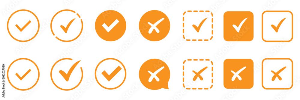 Check Mark Icons in Circle – Editable Stroke Tick Symbol Set. Vector の ...