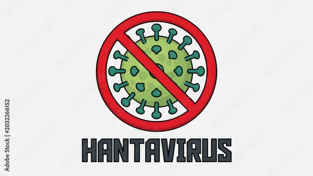 Green virus cell crossed out with a red forbidden stop sign and text ...