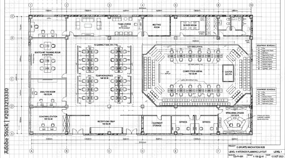 Architectural floor plan of a modern office building layout with ...