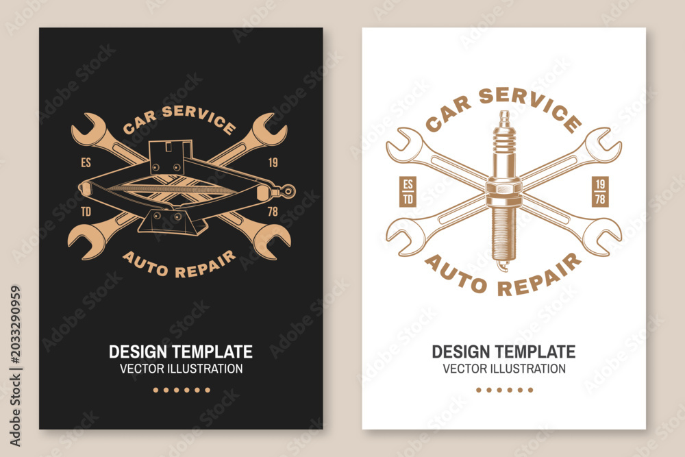 Vintage Auto Repair Service Poster with Spark Plug, Scissor Jack and ...