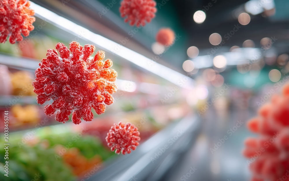 hantavirus Close-up of virus particles in a shopping grocery store ...