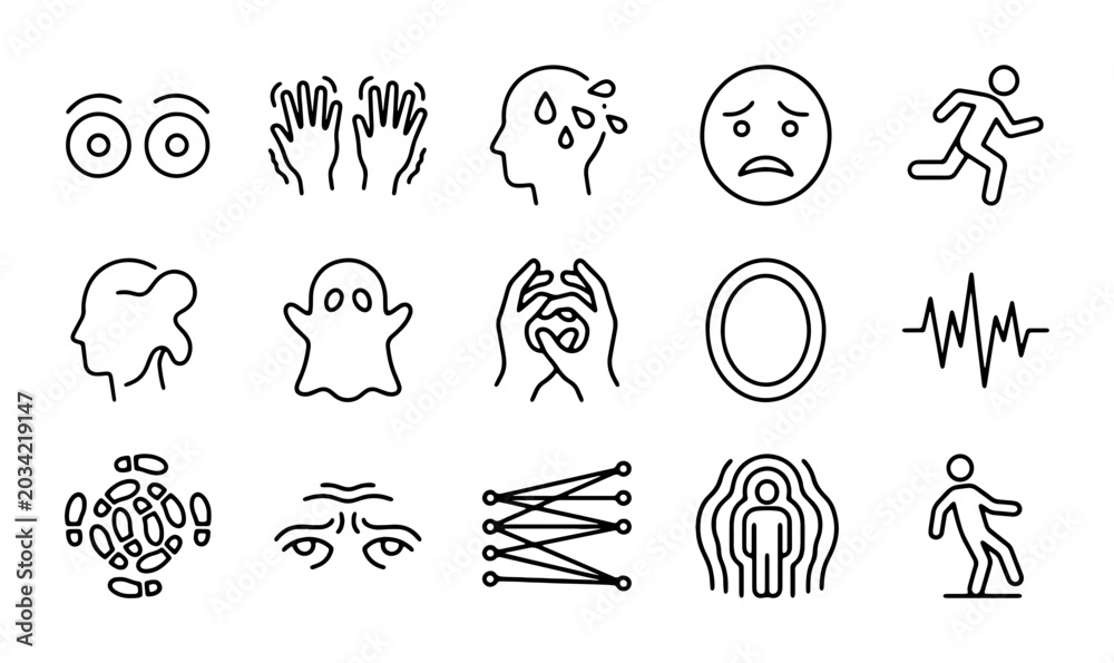 Mental Health Icons, Anxiety & Fear Symbols, Stress & Emotion Graphics ...