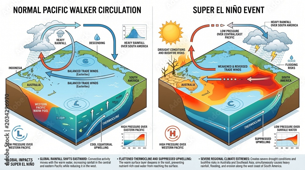 Stock-Illustration „Super El Niño Comparison of Normal Pacific Walker ...