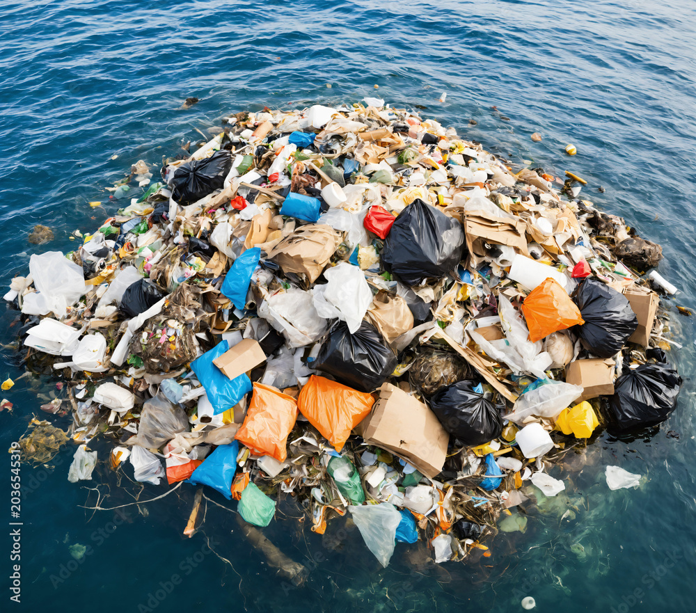 Stock-Illustration „massive floating pile of plastic garbage trash bags ...
