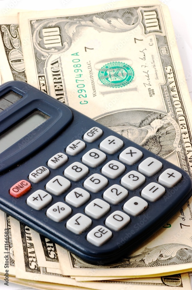 note pad with calculator and cheque book and cash. Stock Photo | Adobe ...