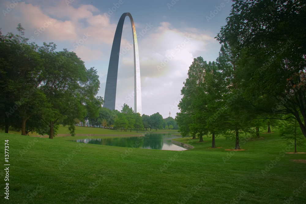 st. louis gateway arch from park with pond Stock Photo | Adobe Stock