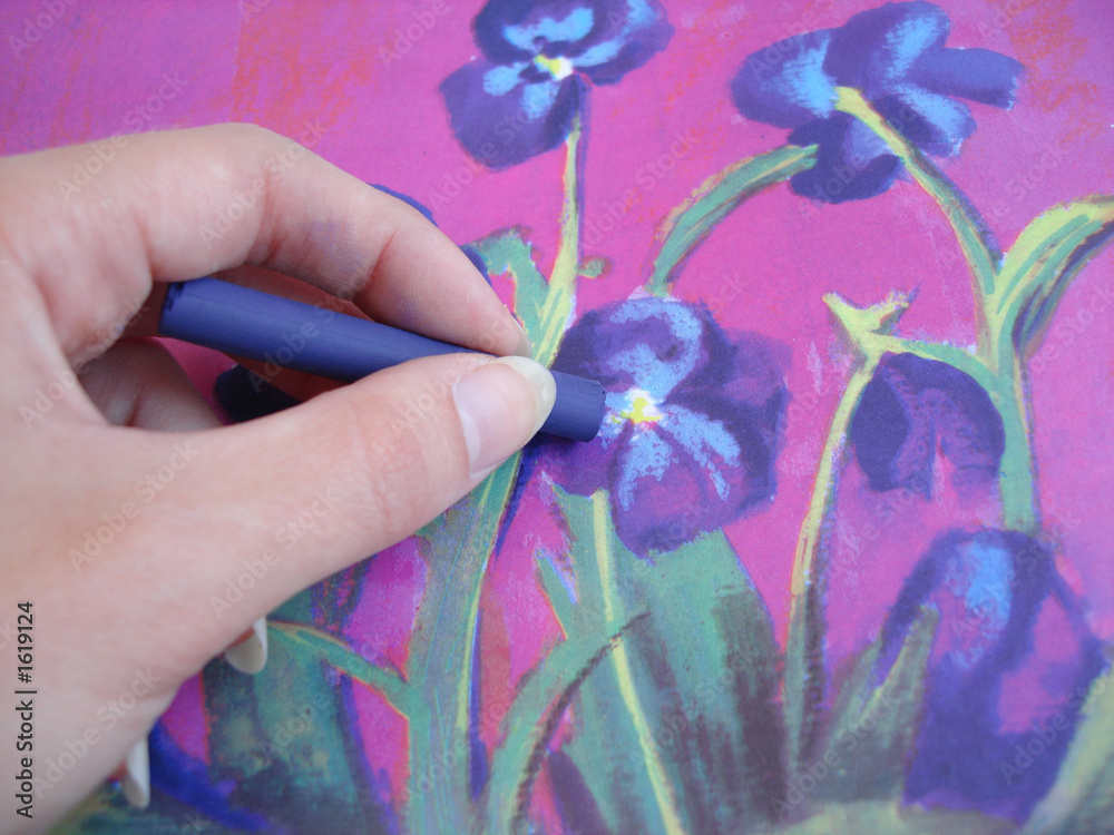 hand drawing a violet flower with crayon Stock Photo | Adobe Stock
