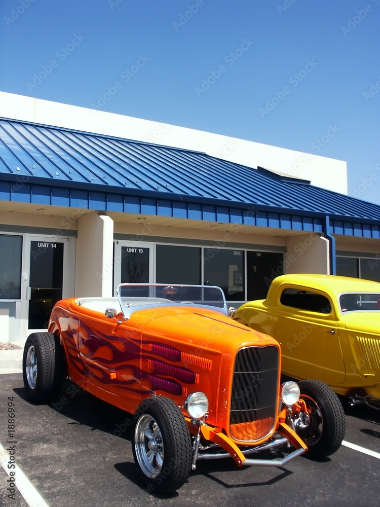 orange hotrod with flames Stock Photo | Adobe Stock