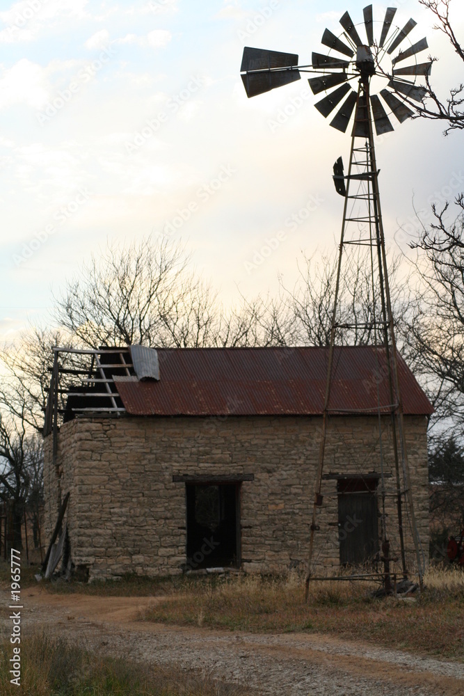 house and windmill Stock Photo | Adobe Stock