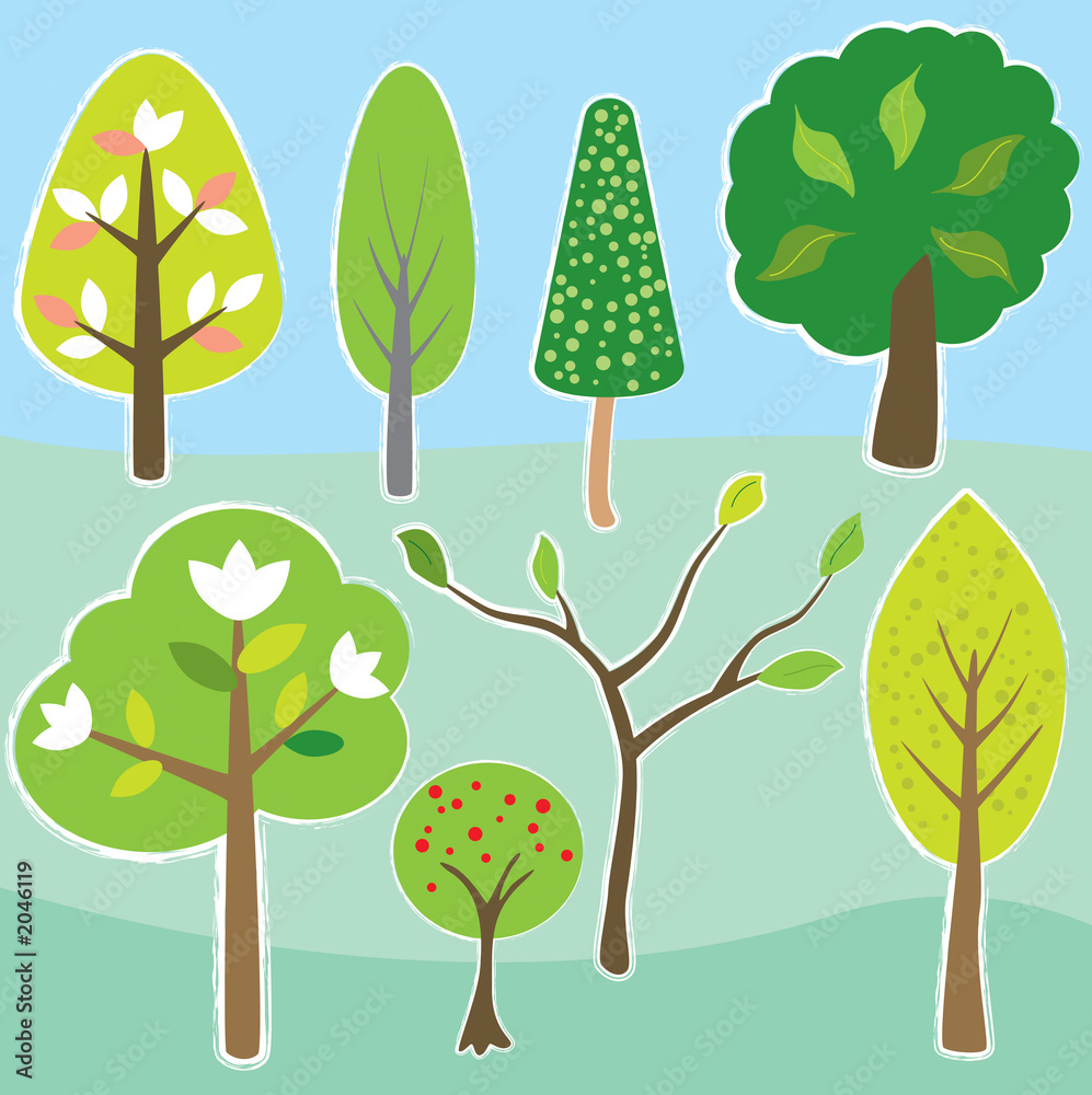 cartoon style trees Stock Illustration | Adobe Stock