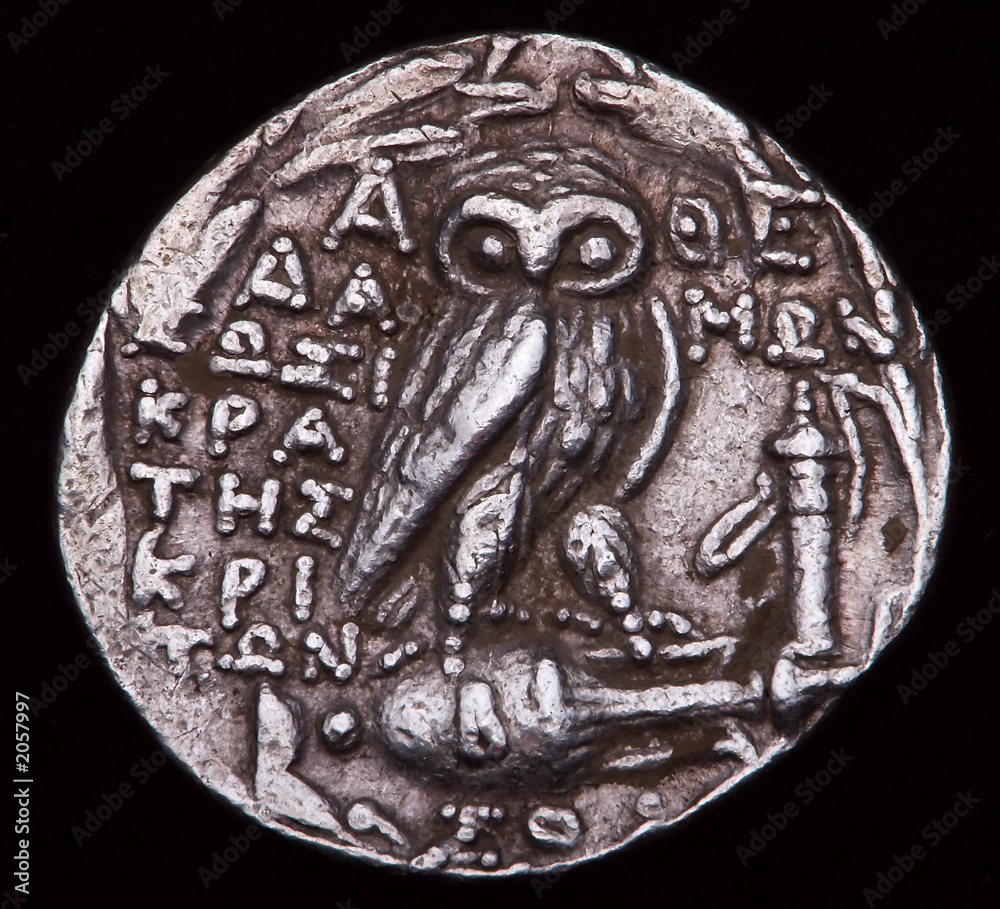 greek silver coin owl Stock Photo | Adobe Stock