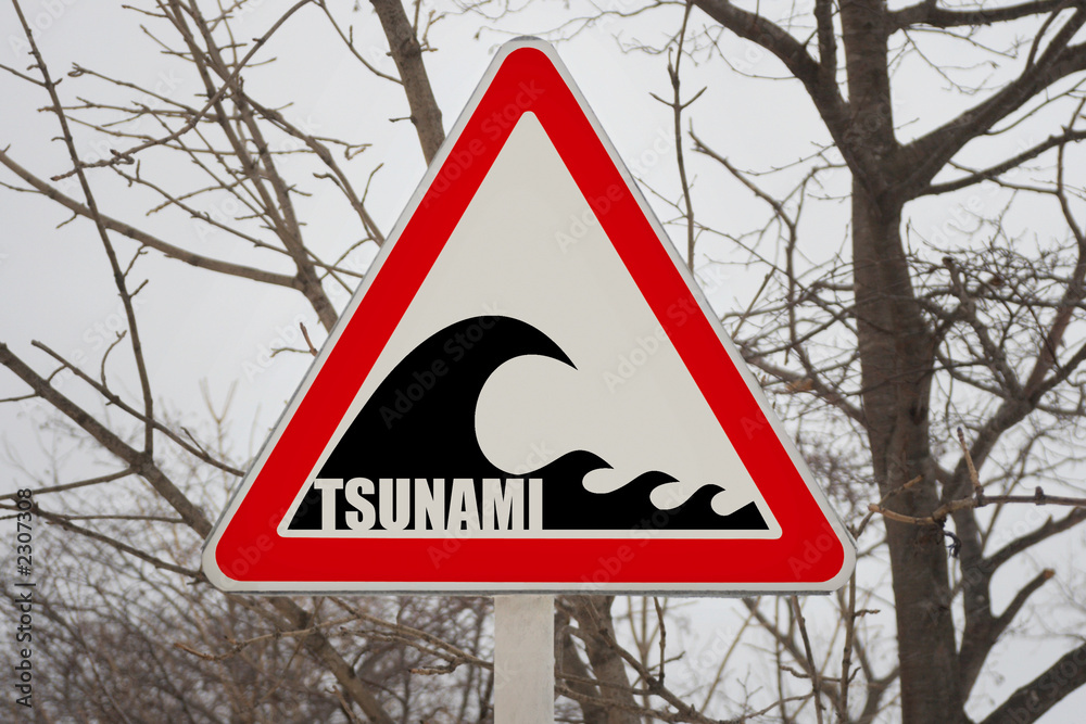 tsunami warning sign Stock Photo | Adobe Stock