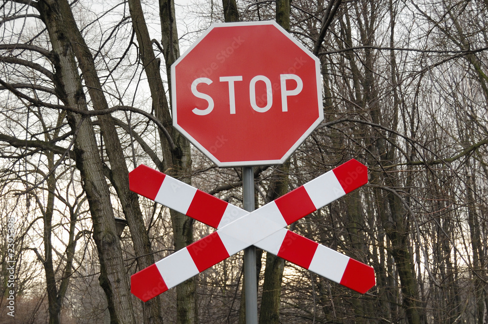 stop sign - railway crossing Stock Photo | Adobe Stock