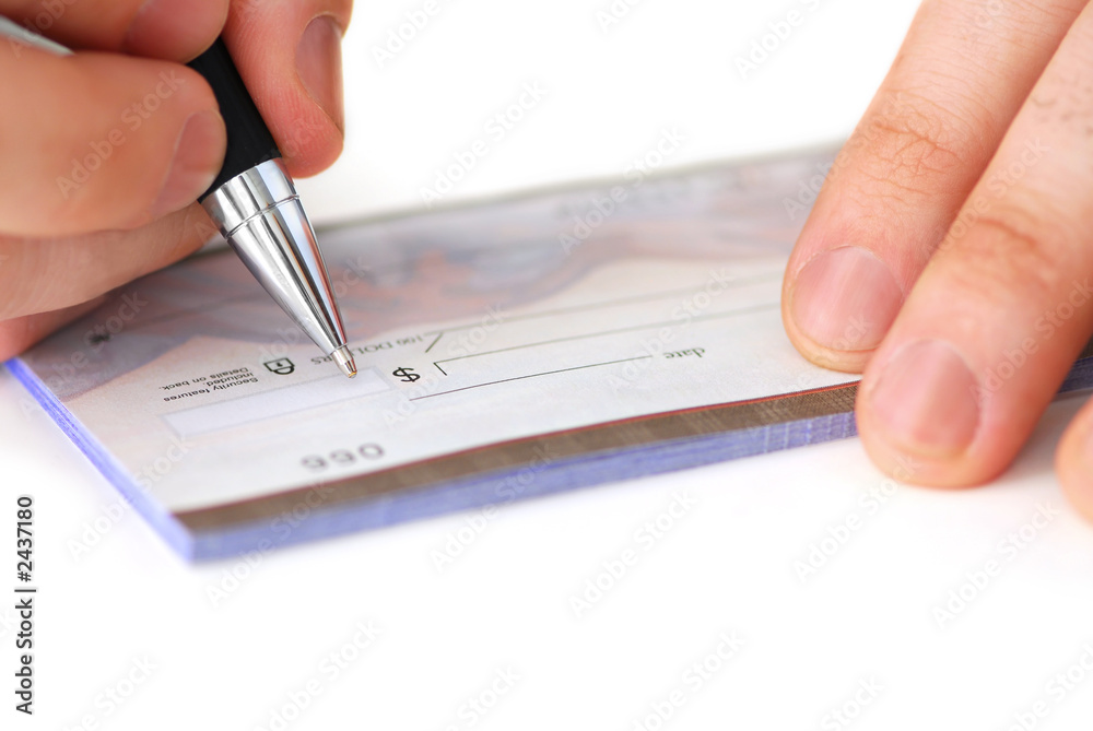 writing a check Stock Photo | Adobe Stock