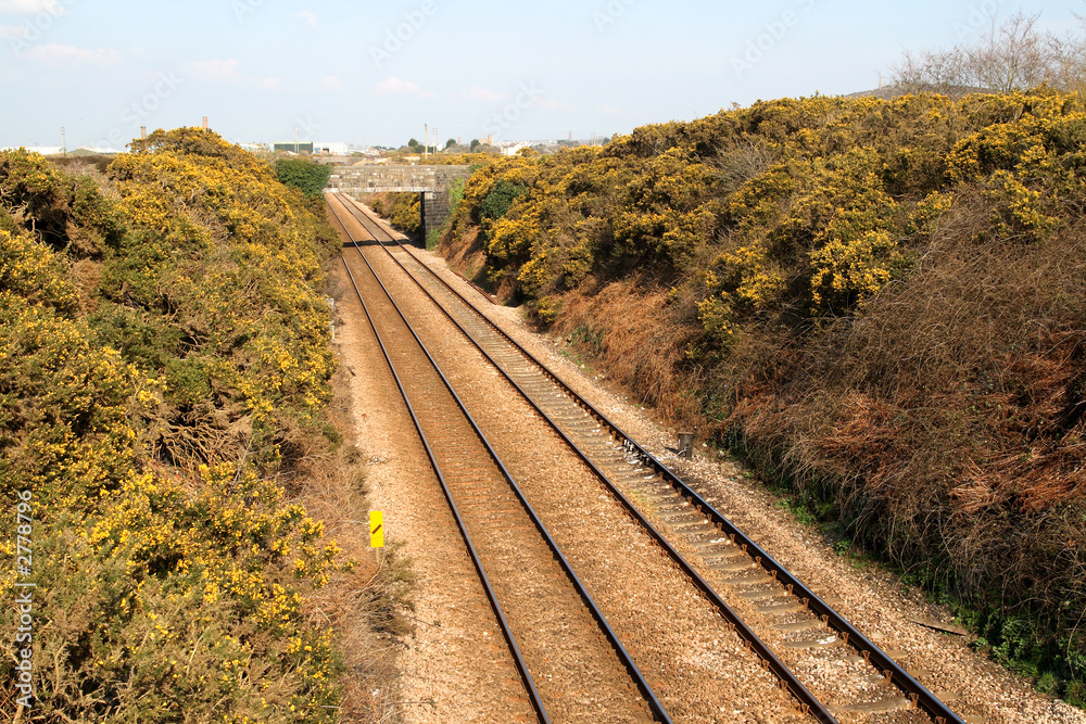 long straight section of british railway line in c Stock Photo | Adobe ...