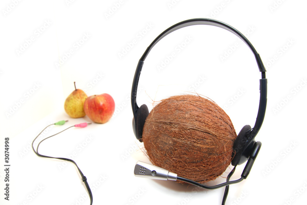 coconut with headset - funny concept Stock Photo | Adobe Stock