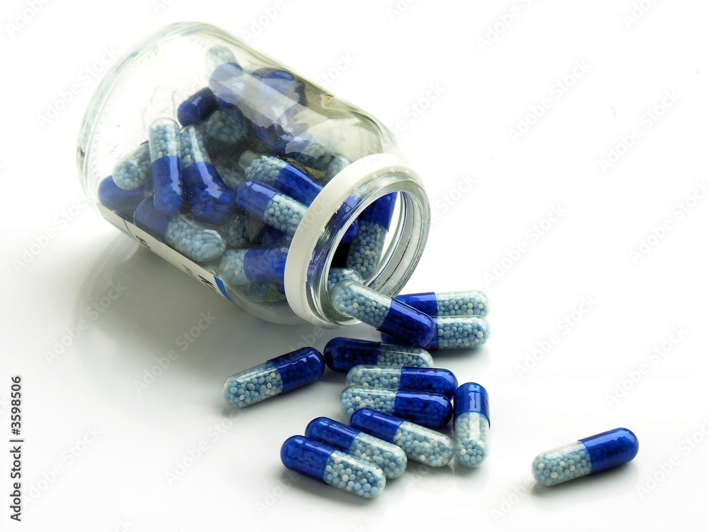 blue potassium granulate in capsules Stock Photo | Adobe Stock