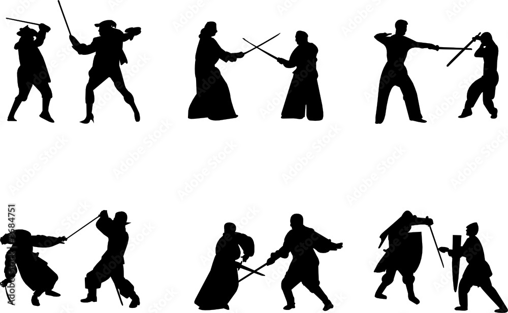 sword fight silhouettes Stock Vector | Adobe Stock