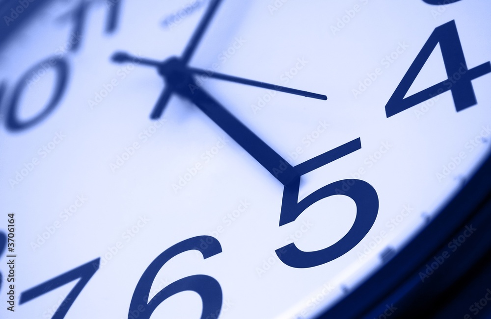 Five o clock - detail of wall office clock Stock Photo | Adobe Stock