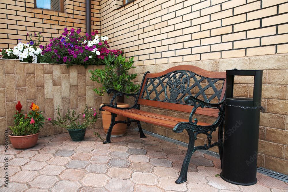 Beautiful bench at an input in the modern house Stock Photo | Adobe Stock