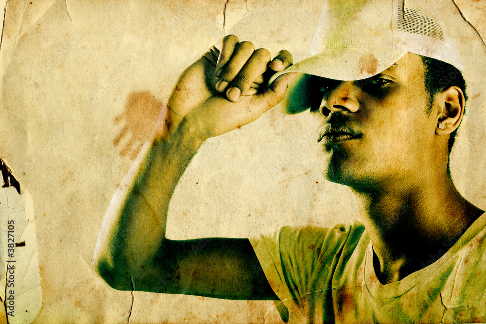 Grunge Portrait of Male Rapper in studio - hard texture Stock Photo ...