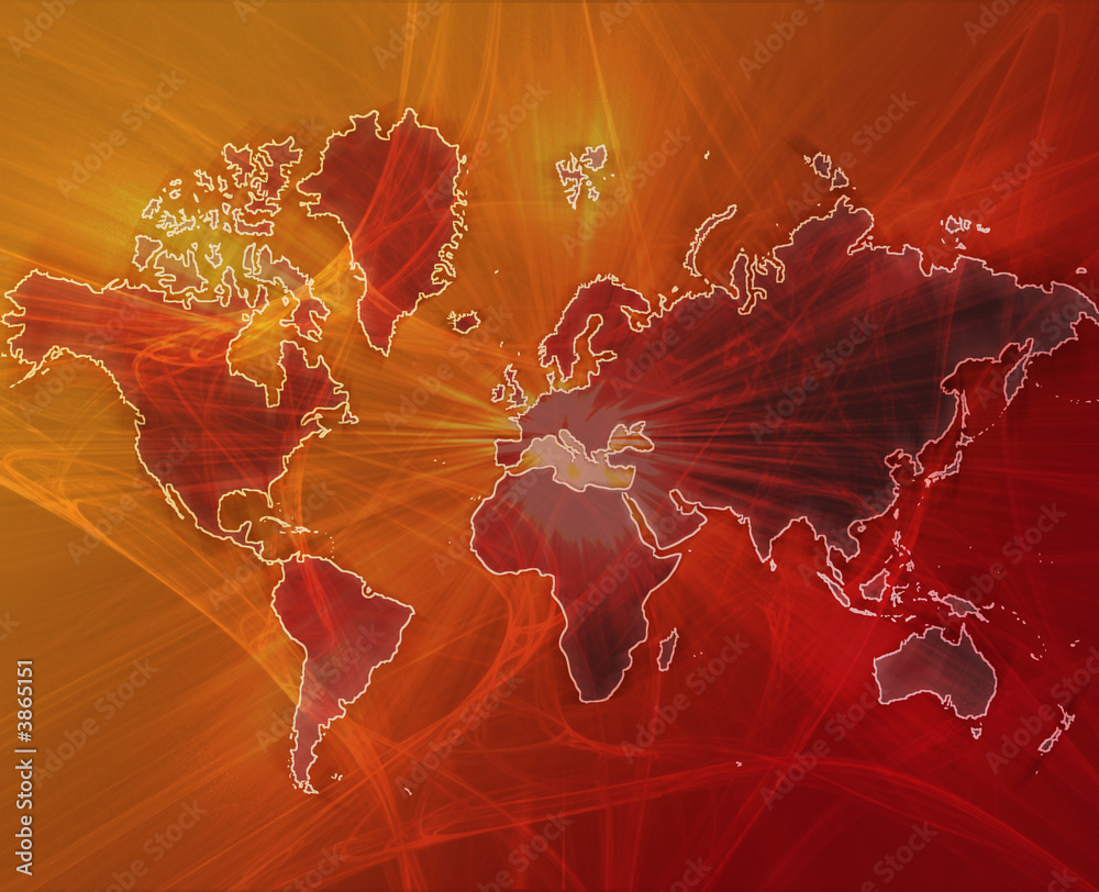 Data transfer over a map of the world red orange Stock Illustration ...