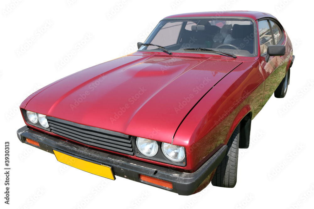 Old-time Red Car from 1970's, Retro in Dust Stock Photo | Adobe Stock