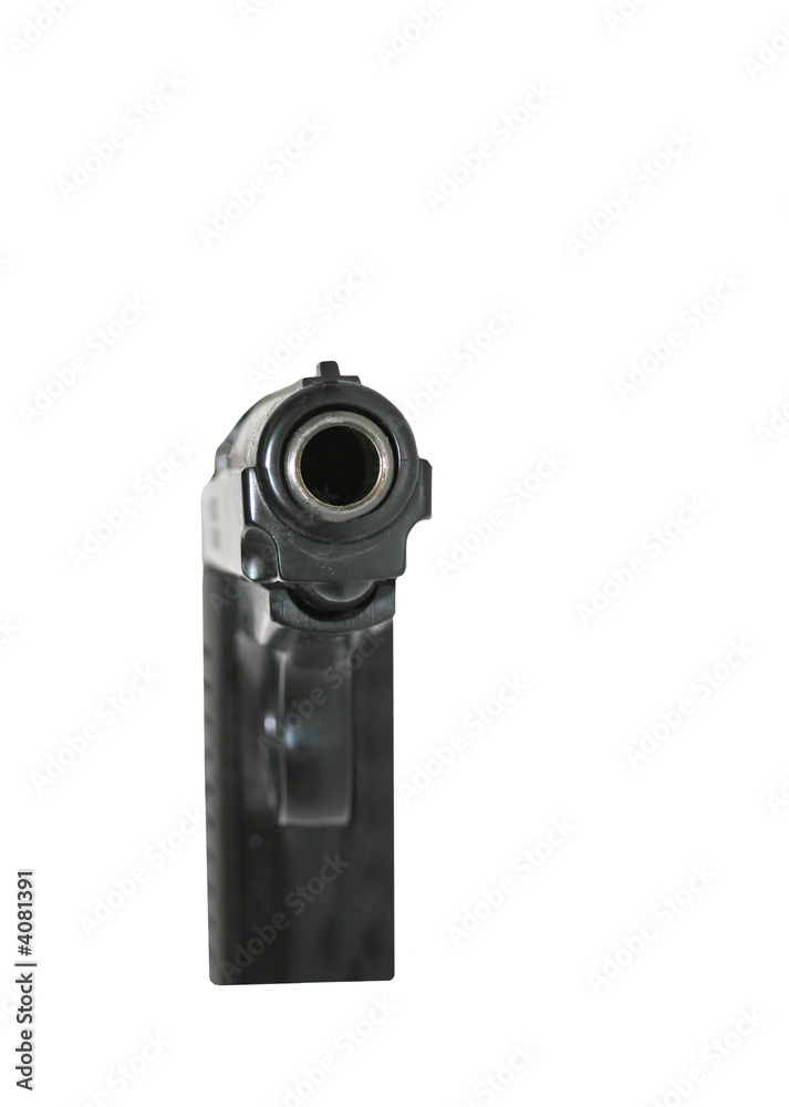Looking down the barrel of a semi automatic handgun Stock Photo | Adobe ...
