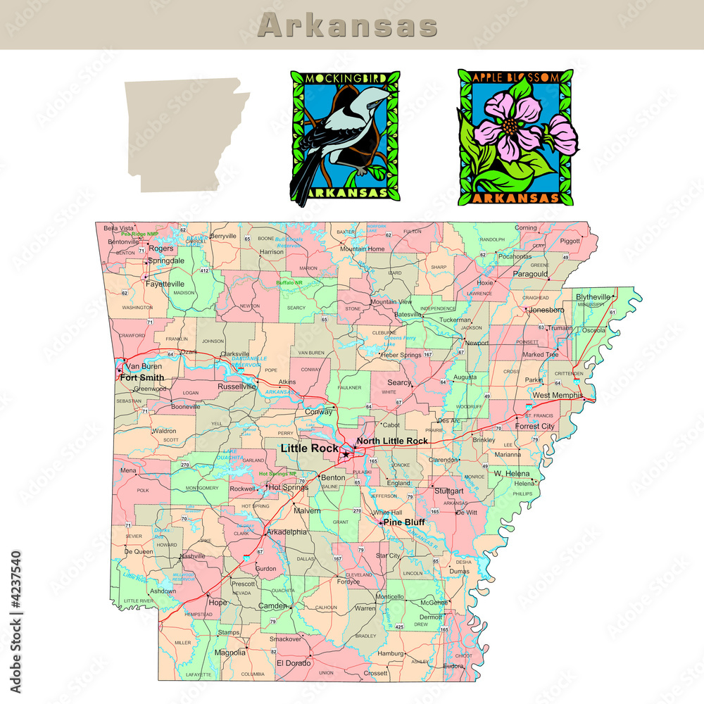 USA states series: Arkansas. Political map Stock Illustration | Adobe Stock