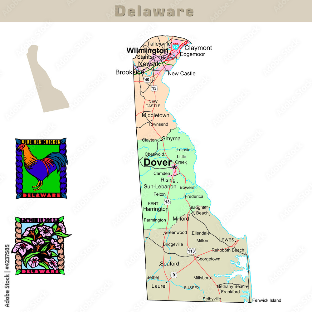 USA states series: Delaware. Political map Stock Illustration | Adobe Stock