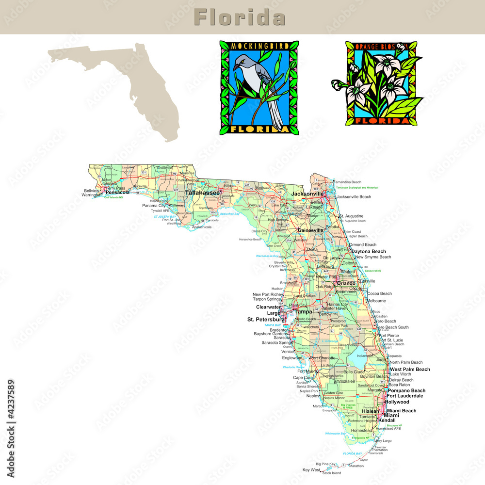 USA states series: Florida. Political map Stock Illustration | Adobe Stock