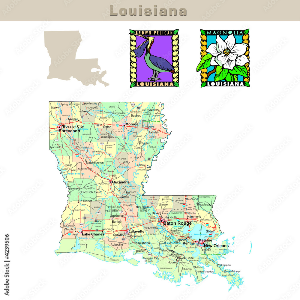 USA states series: Louisiana. Political map with counties Stock ...
