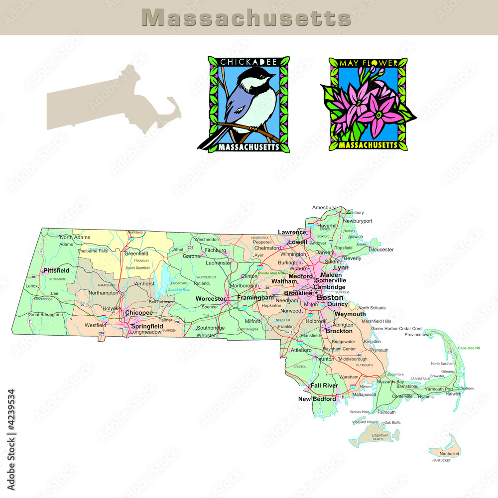 USA states series: Massachusetts. Political map with counties Stock ...