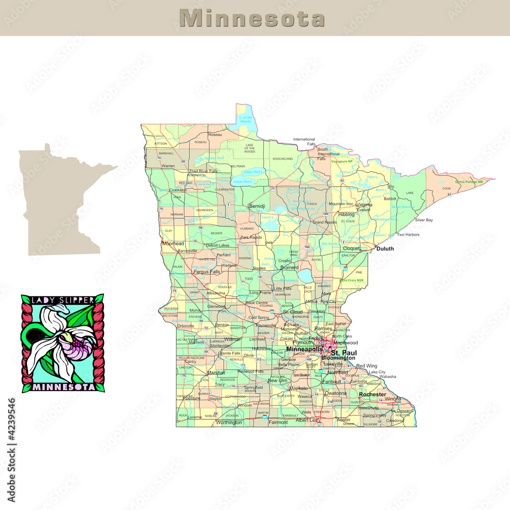 USA states series: Minnesota. Political map with counties Stock ...