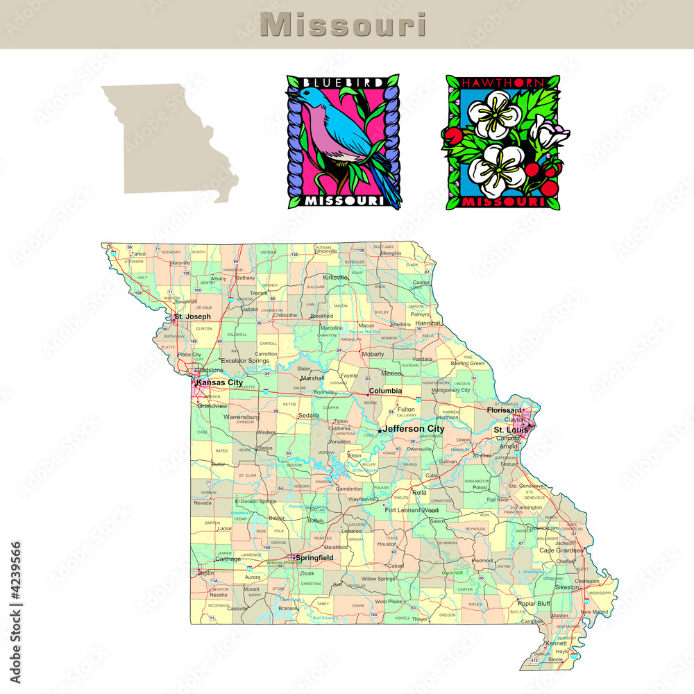 USA states series: Missouri. Political map with counties Stock ...