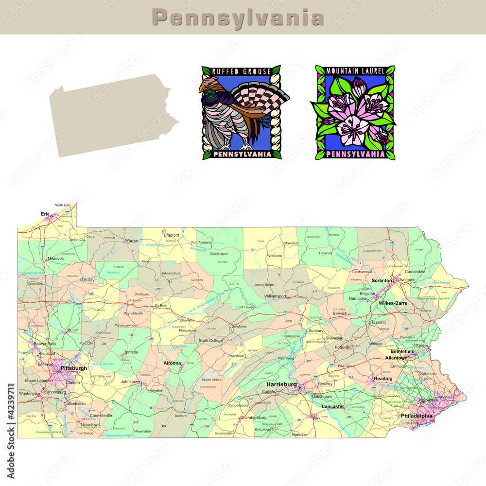 USA states series: Pennsylvania. Political map with counties Stock ...