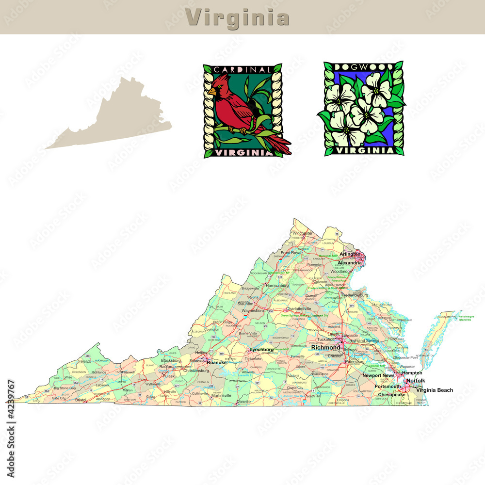 USA states series: Virginia. Political map with counties Stock ...