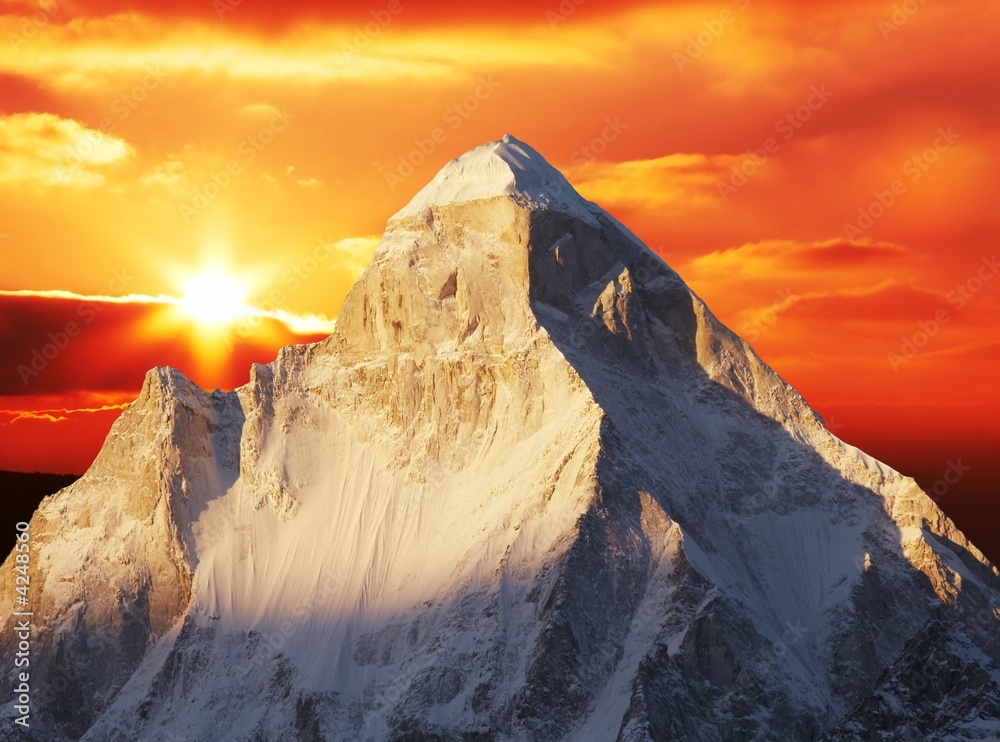 Sunset in Himalayan mountain Stock Photo | Adobe Stock