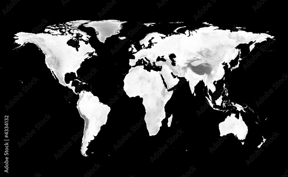 World map with grayscale elevation on black background Stock ...