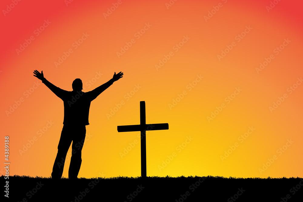 Silhouette of man and cross at sunset. Stock Photo | Adobe Stock