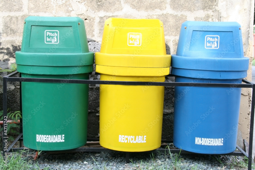 Photo & Art Print three color coded trash bin for waste segregation ...