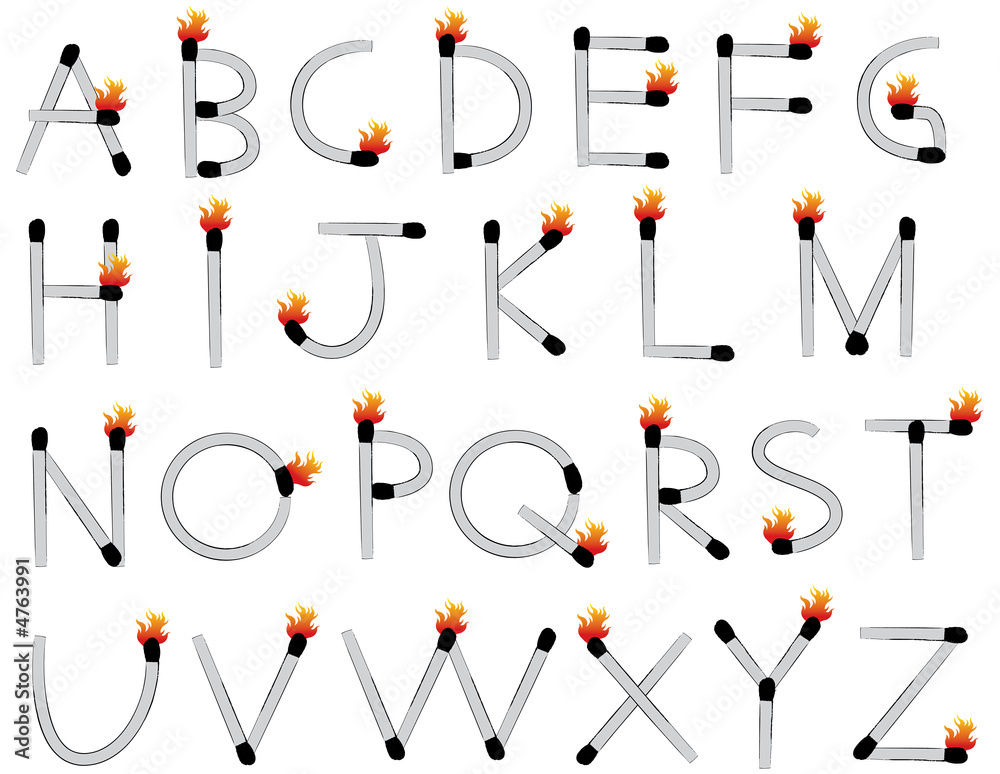matchstick flame alphabets set Stock Illustration | Adobe Stock