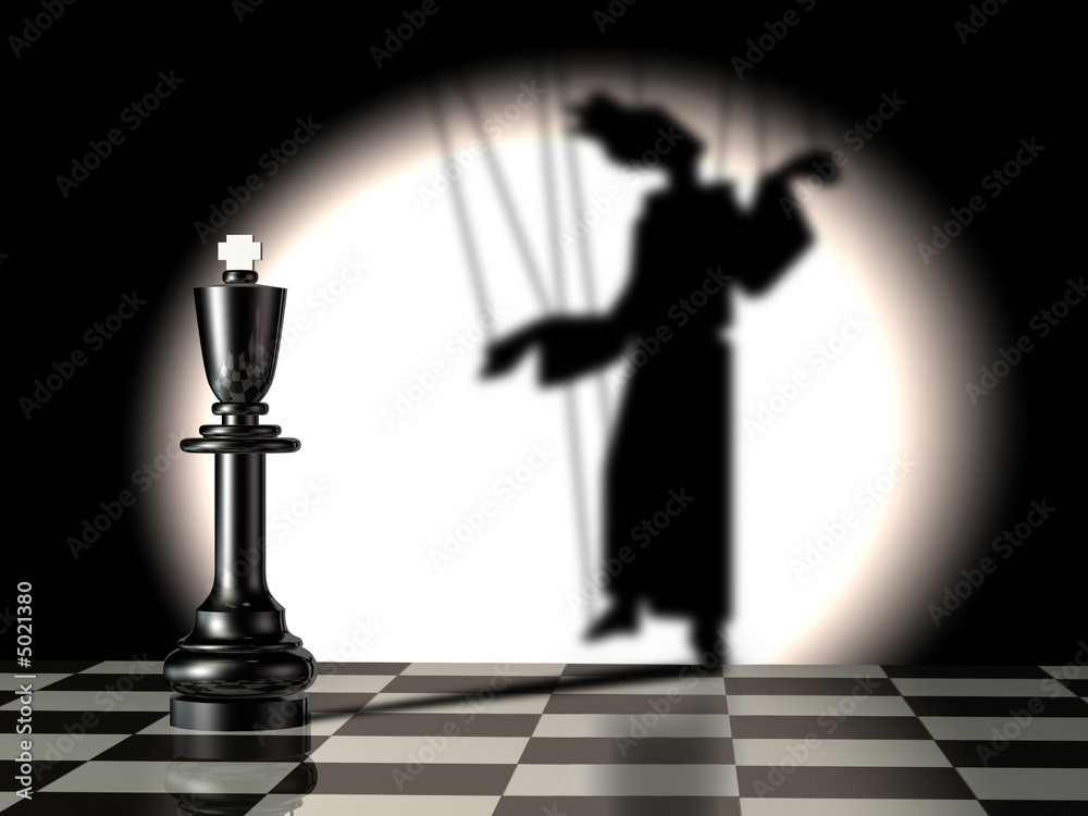 Black chess king with puppet's shadow Stock Illustration | Adobe Stock